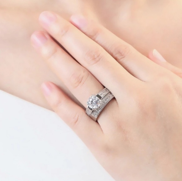 Jewelry | Silver Round Bridal Wedding Ring Set | Poshmark